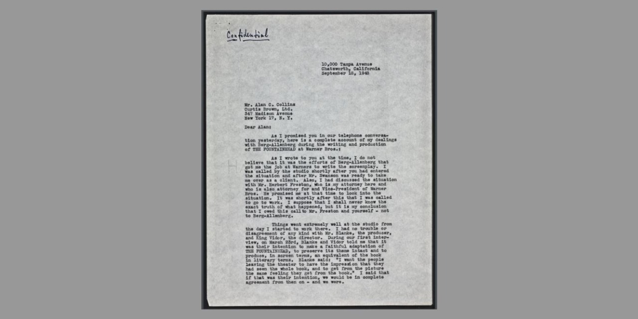 Previously Unpublished Letters of Ayn Rand Now Online