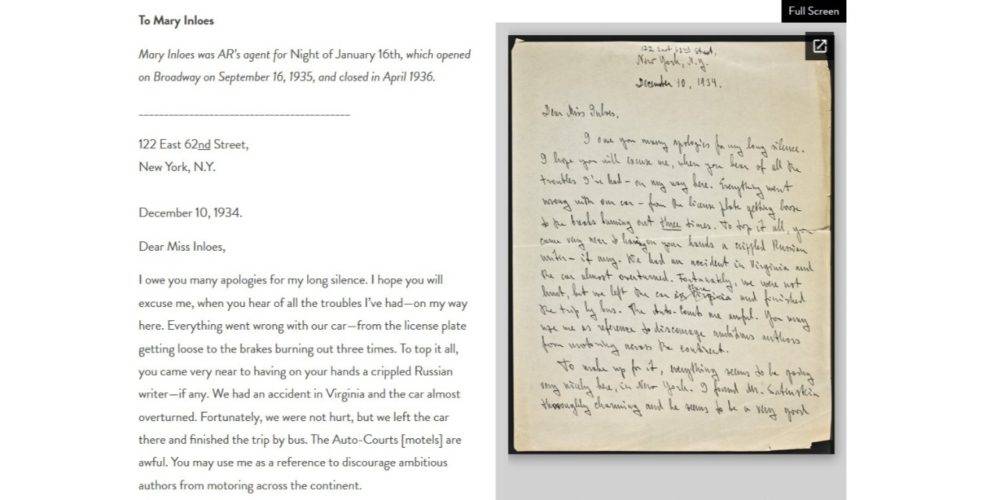 Expanded Letters of Ayn Rand Coming Online for Free